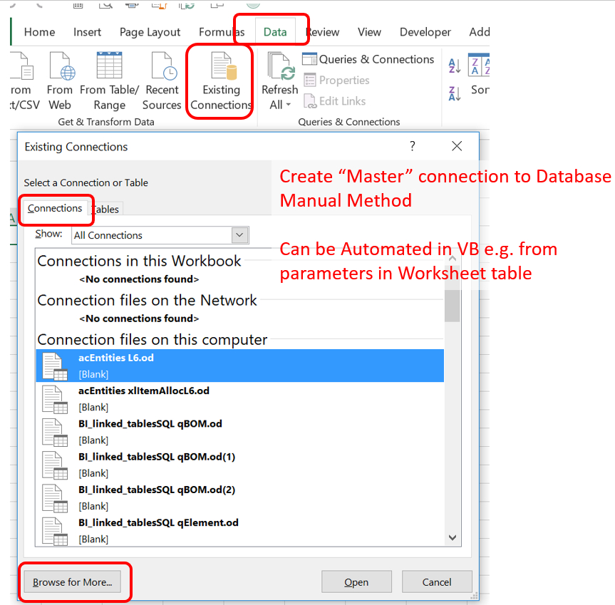 Using Excel with a Database
